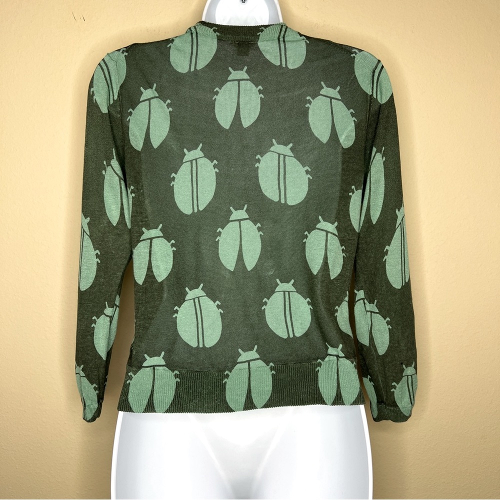 Fossil Green Aqua Lady Bug Cardigan Lightweight Sweat… - Gem
